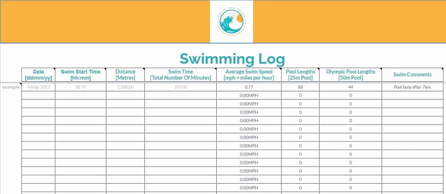 Download A Free Swimming Log Tracker - Chase the Water